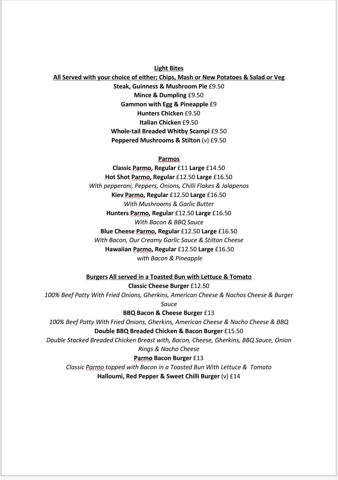 Menu at Spotted Cow pub & bar, Hartlepool, 31 The Grn