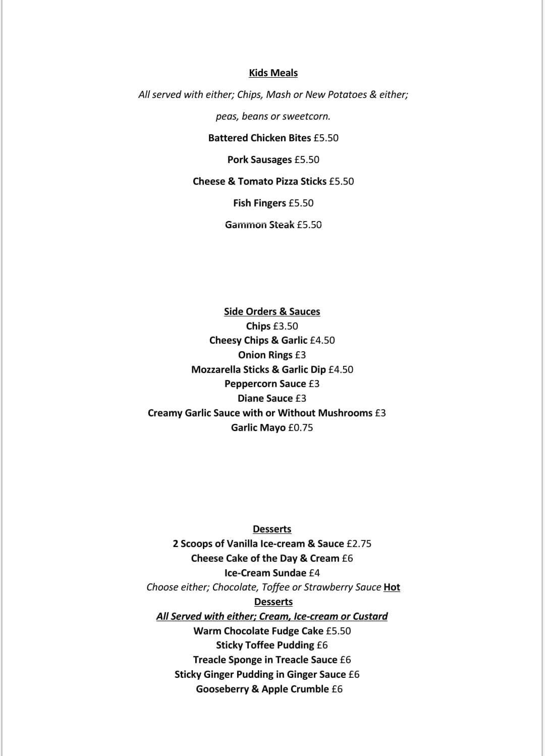 Menu at Spotted Cow pub & bar, Hartlepool, 31 The Grn