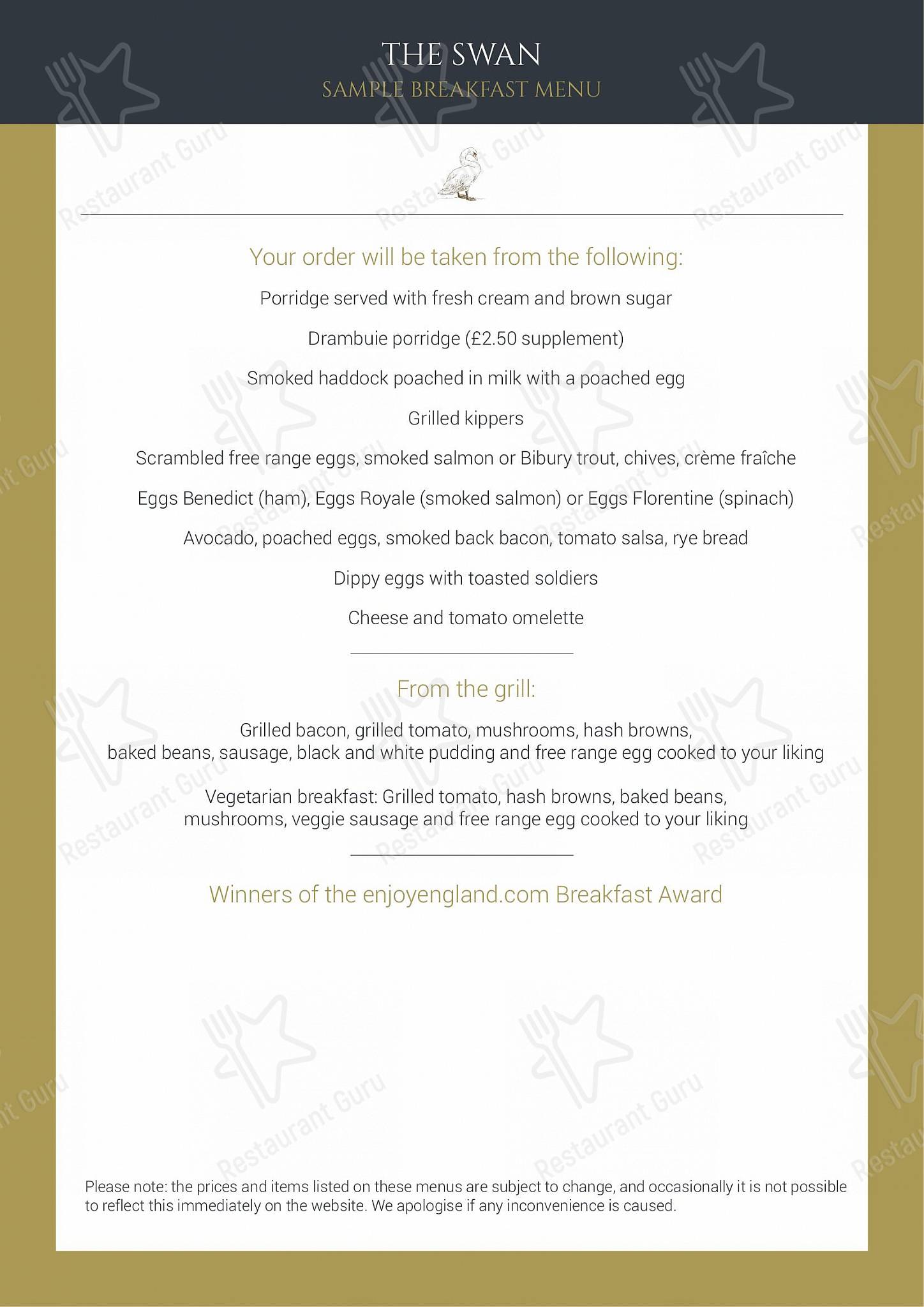 Menu at The Gallery Restaurant, Bibury