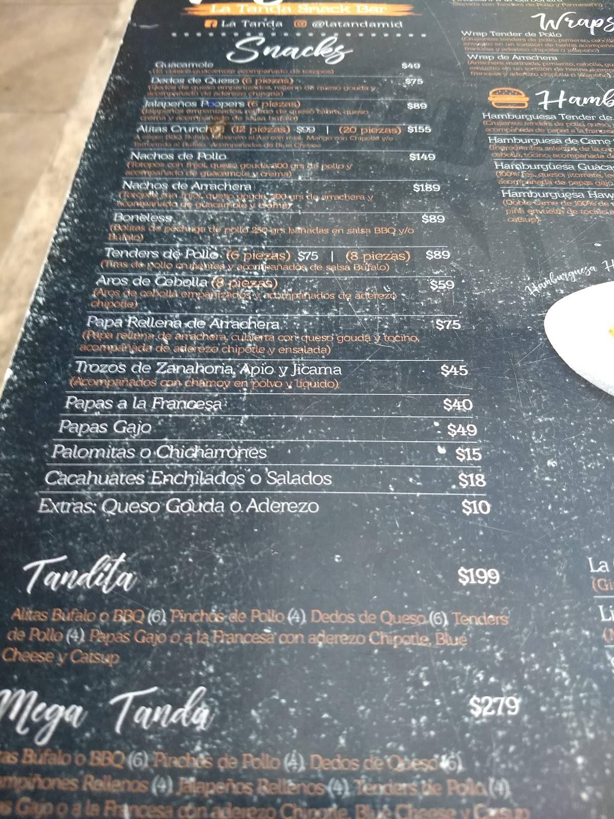 Carta del restaurante La Tanda Pinos, Merida