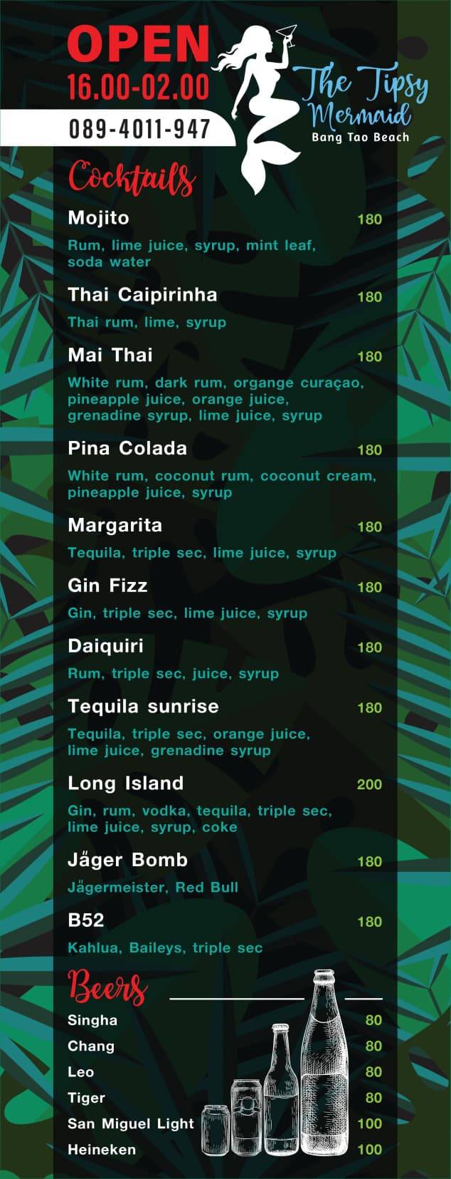 Menu at The Tipsy Mermaid pub & bar, Choeng Thale