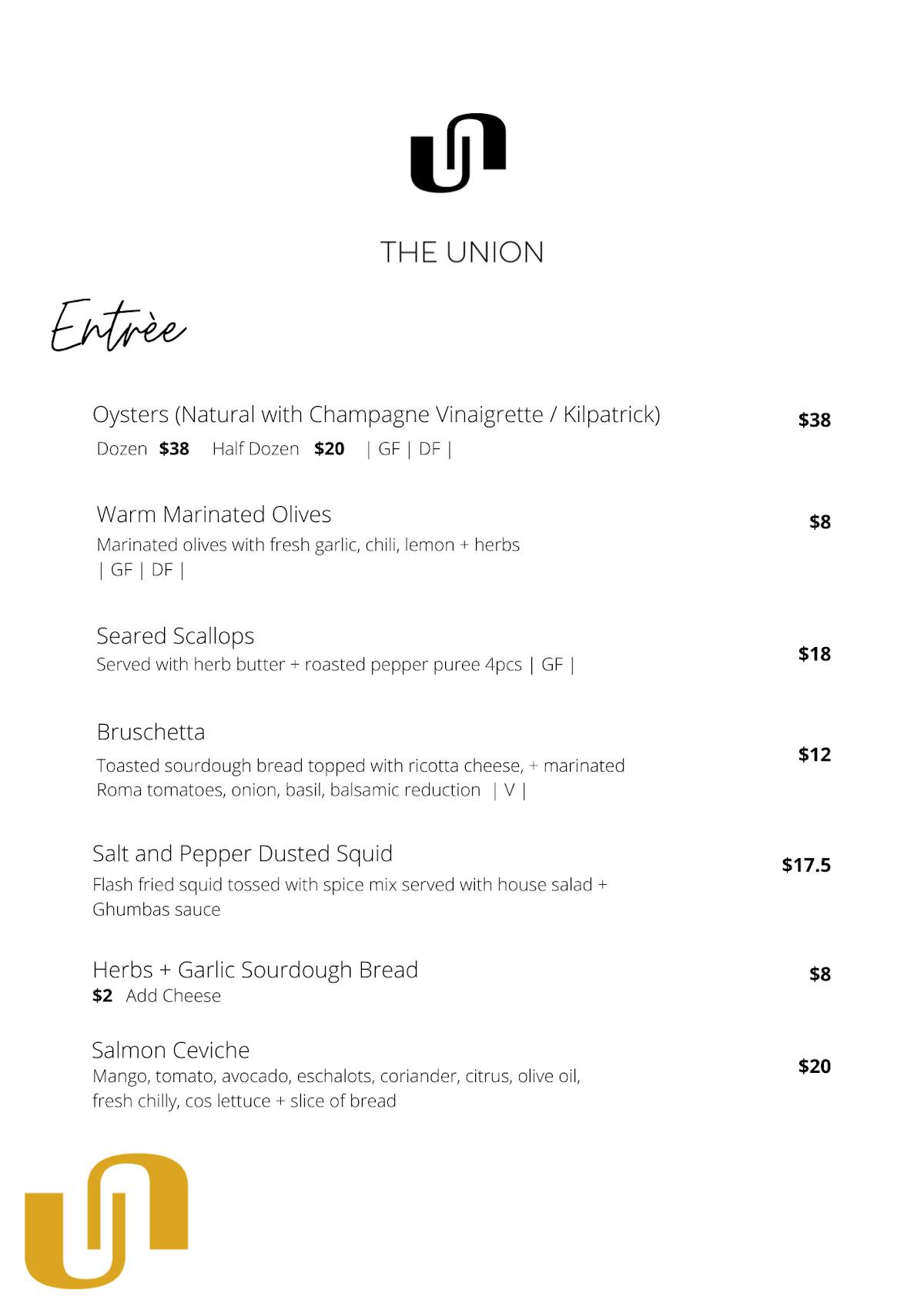 Menu at The Union Inverell pub & bar, Inverell