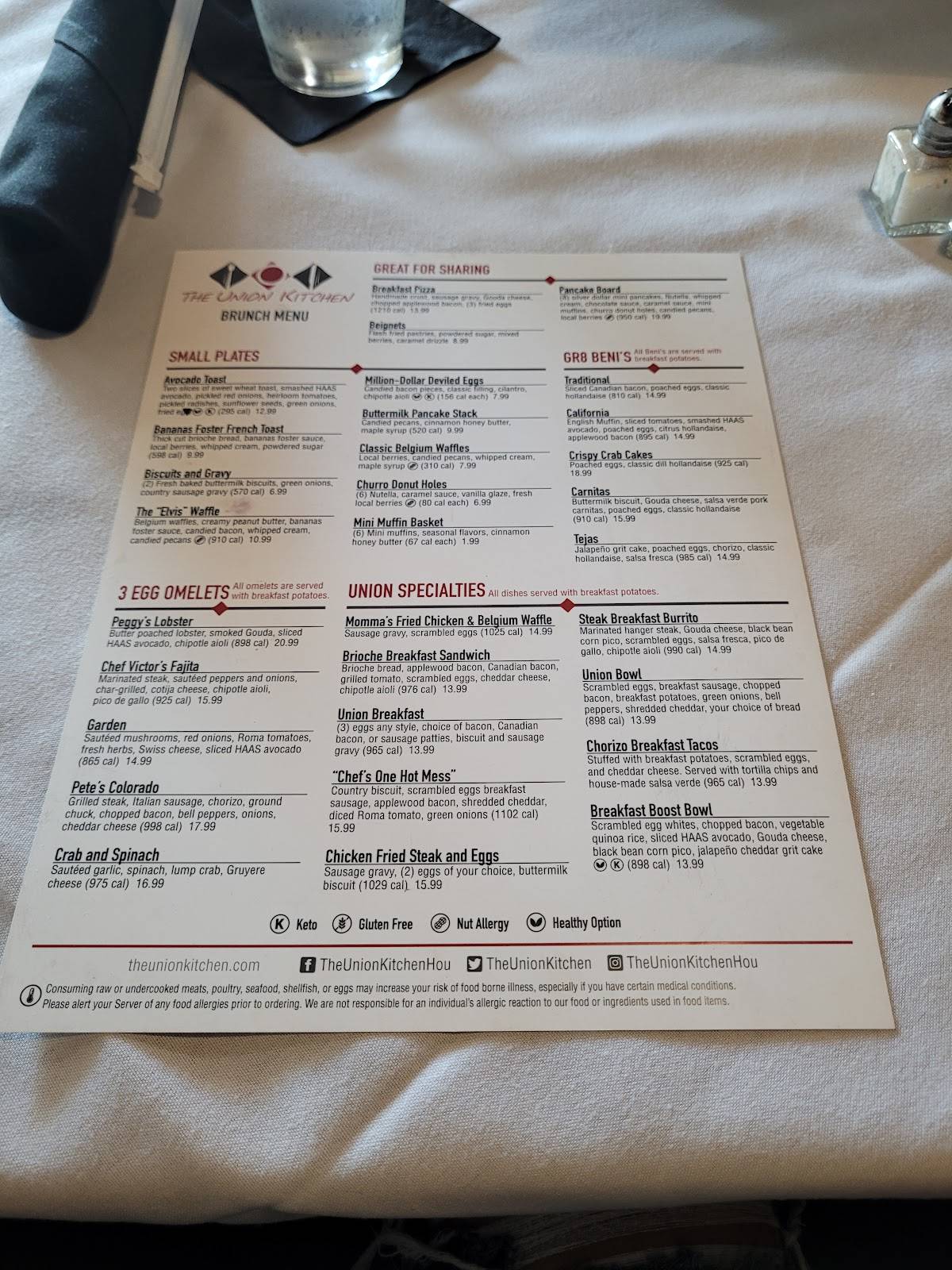 Menu at The Union Kitchen restaurant, Houston, Washington Ave