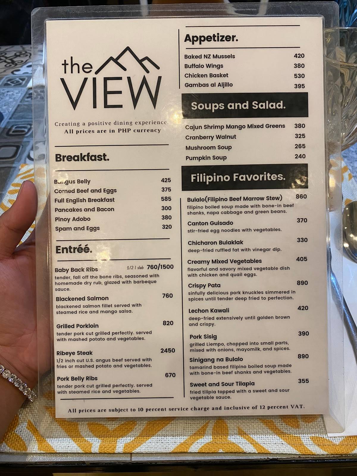 Menu at The View Restaurant • Cafe, Laurel