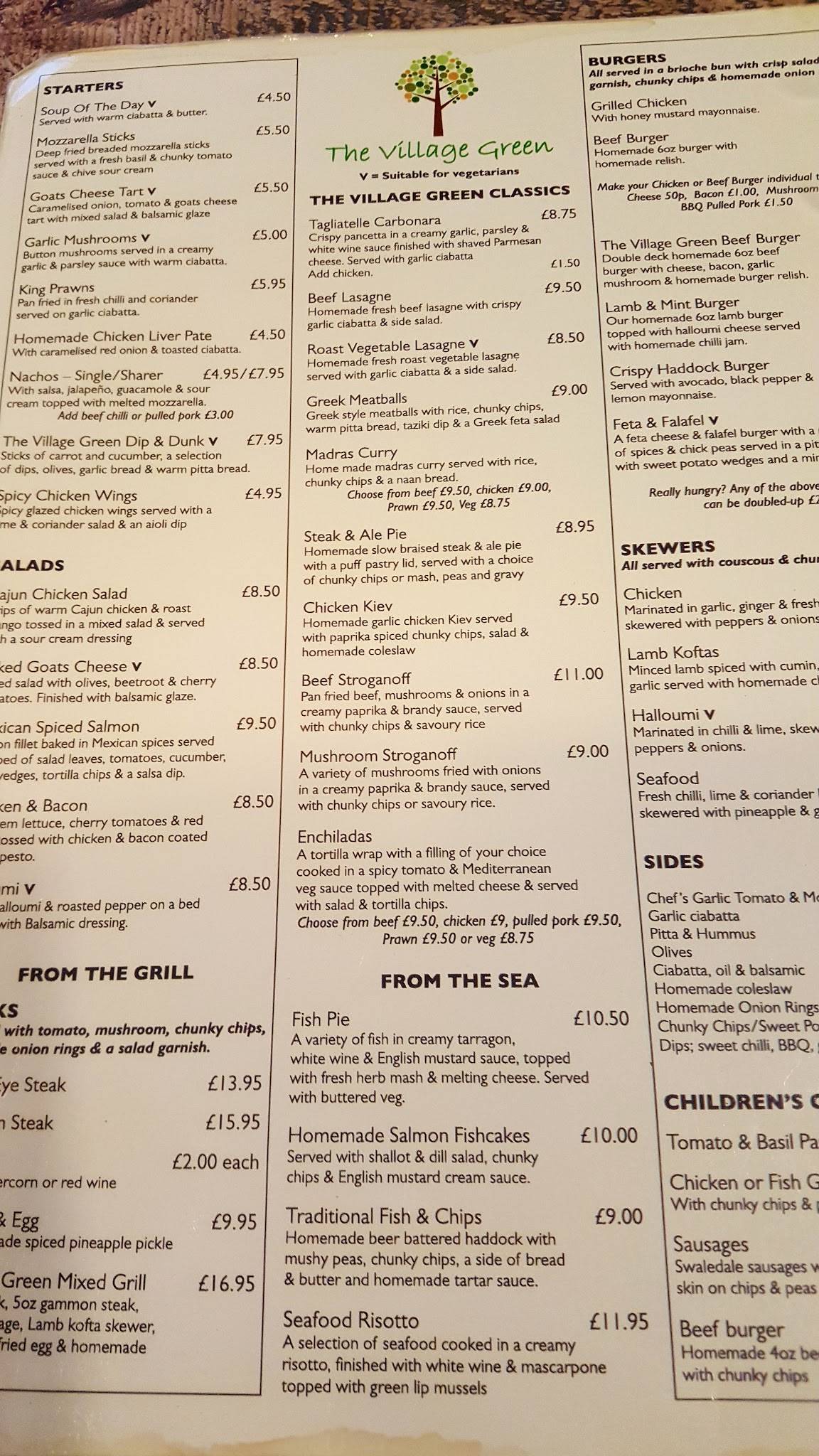 Menu at The Village Green Cafe Bar, Hull