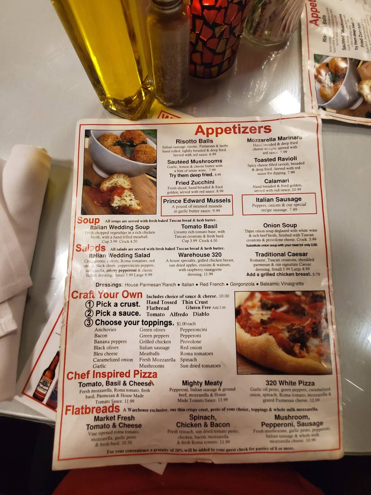 Menu at The Warehouse Delaware restaurant, Delaware