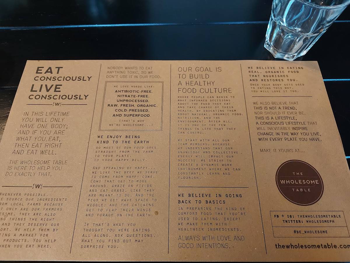 Menu at The Wholesome Table BGC restaurant, Taguig, Central Square