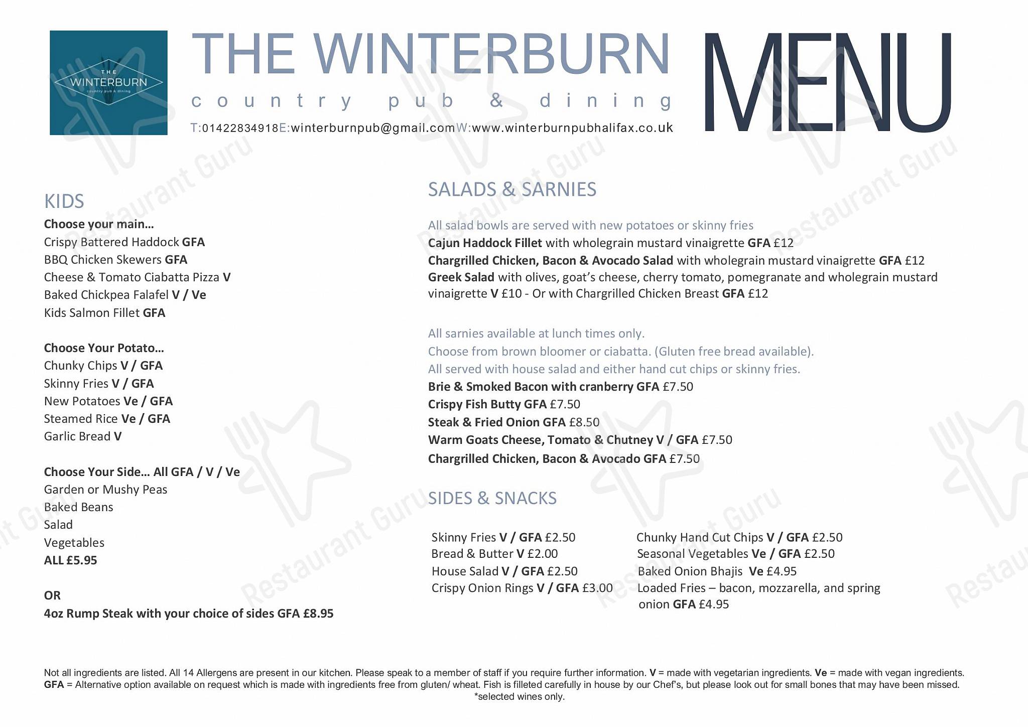 Menu at The Winterburn pub & bar, Halifax