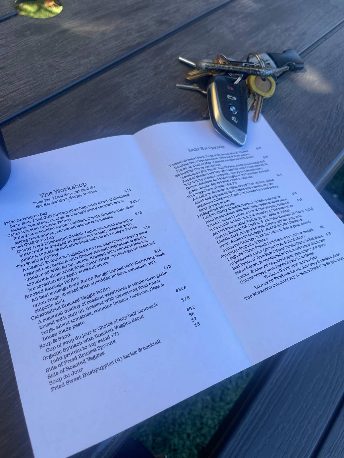Menu at The Workshop restaurant, Benicia
