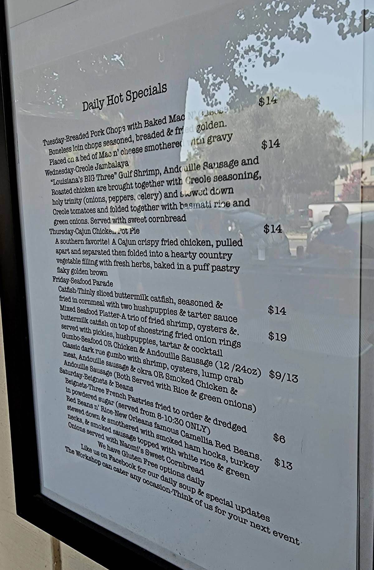 Menu at The Workshop restaurant, Benicia
