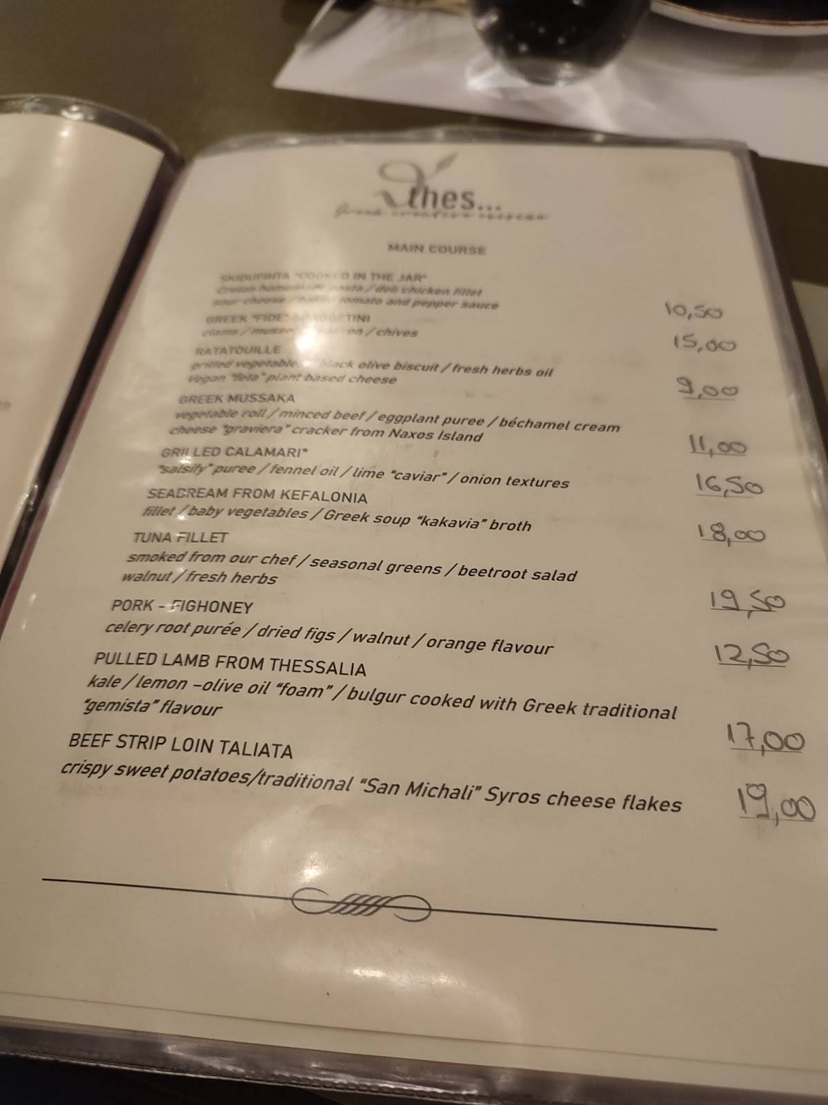 Menu at Thes ''Greek Creative Cuisine'', Athens