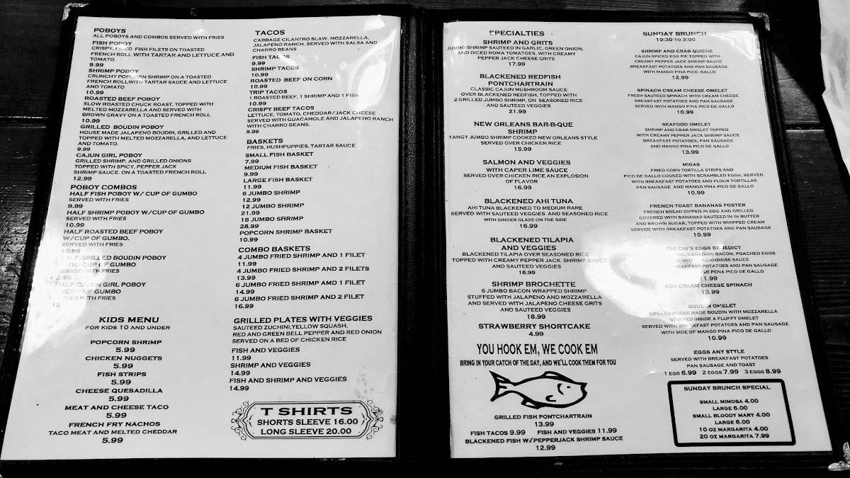 Menu at Tia Juanita's Fish Camp restaurant, Beaumont, Calder Ave