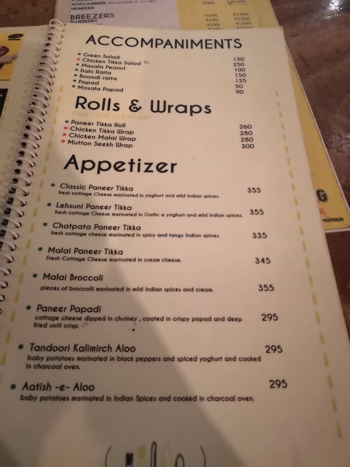 Menu at Ticca Tikka, Mumbai, 4