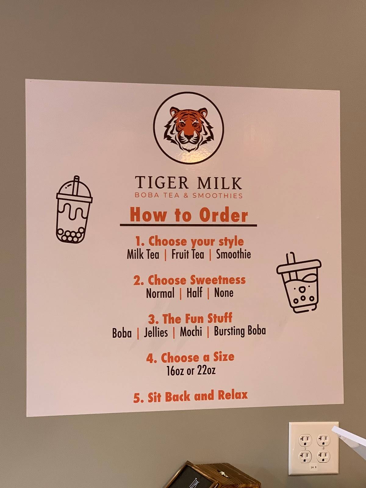 Menu at Tiger Milk Boba & Smoothies cafe, Goldsboro