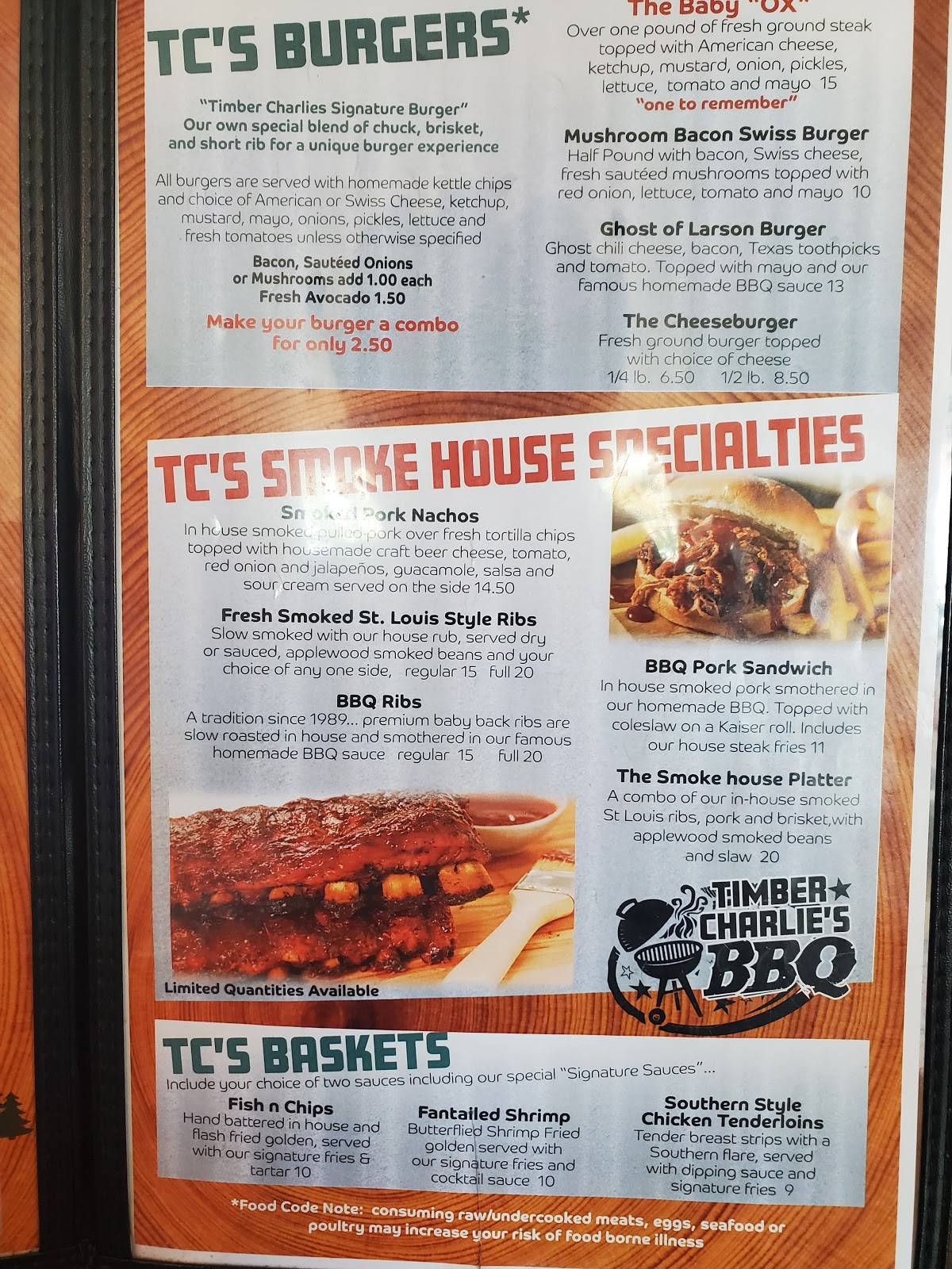 Menu at Timber Charlie's Food & Spirit pub & bar, Newberry