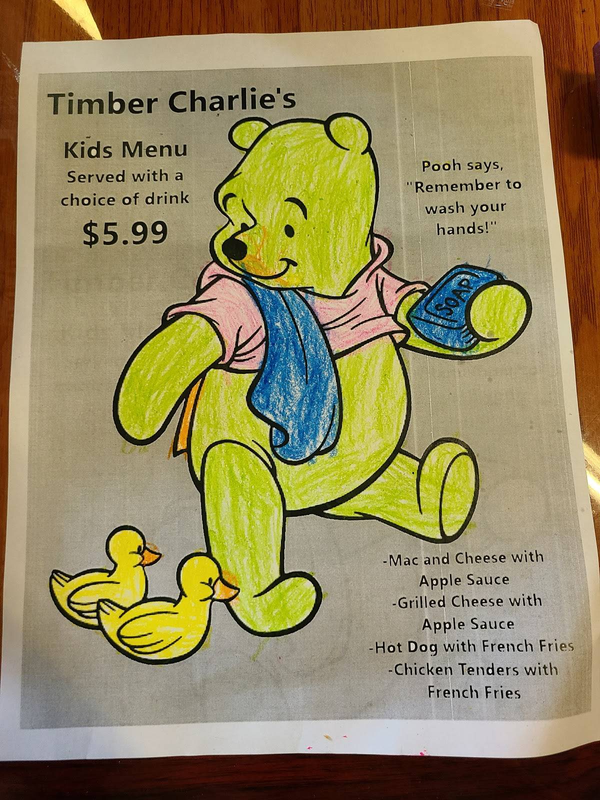 Menu at Timber Charlie's Food & Spirit pub & bar, Newberry
