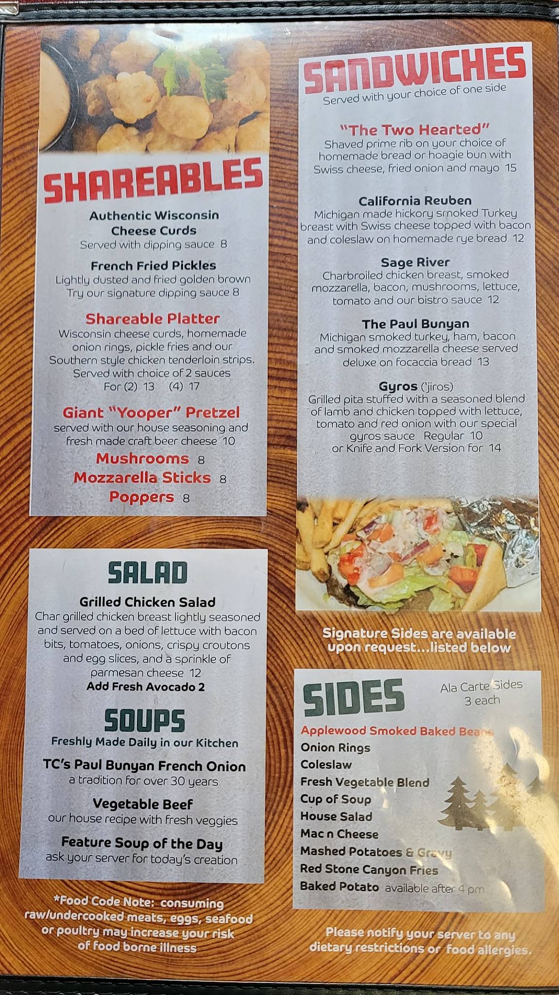 Menu at Timber Charlie's Food & Spirit pub & bar, Newberry