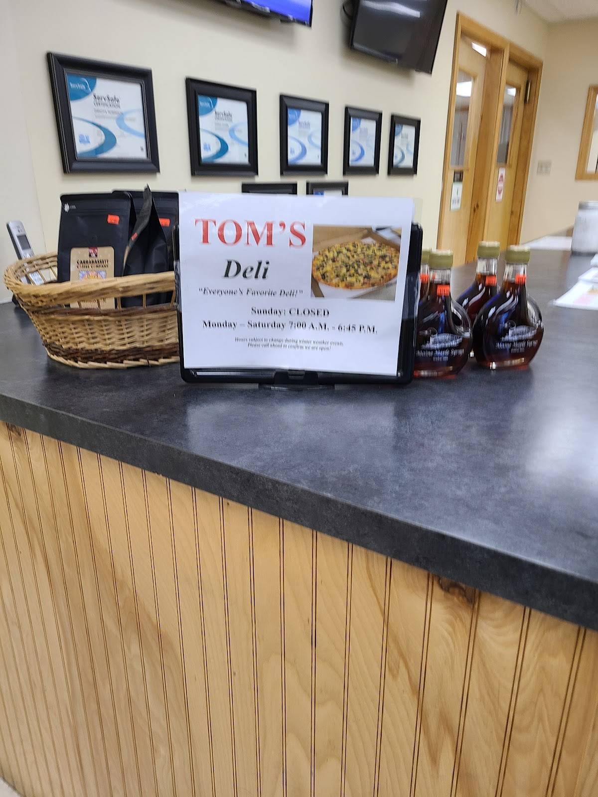 Menu at Tom's Mini Mart restaurant, Machias