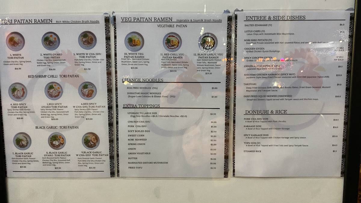 Menu at Tosaka Ramen Bar, Northbridge