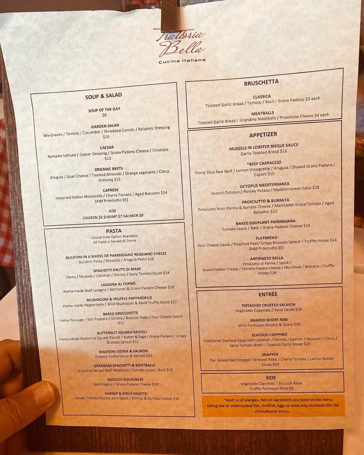 Menu at Trattoria Bella pub & bar, Palm Bay