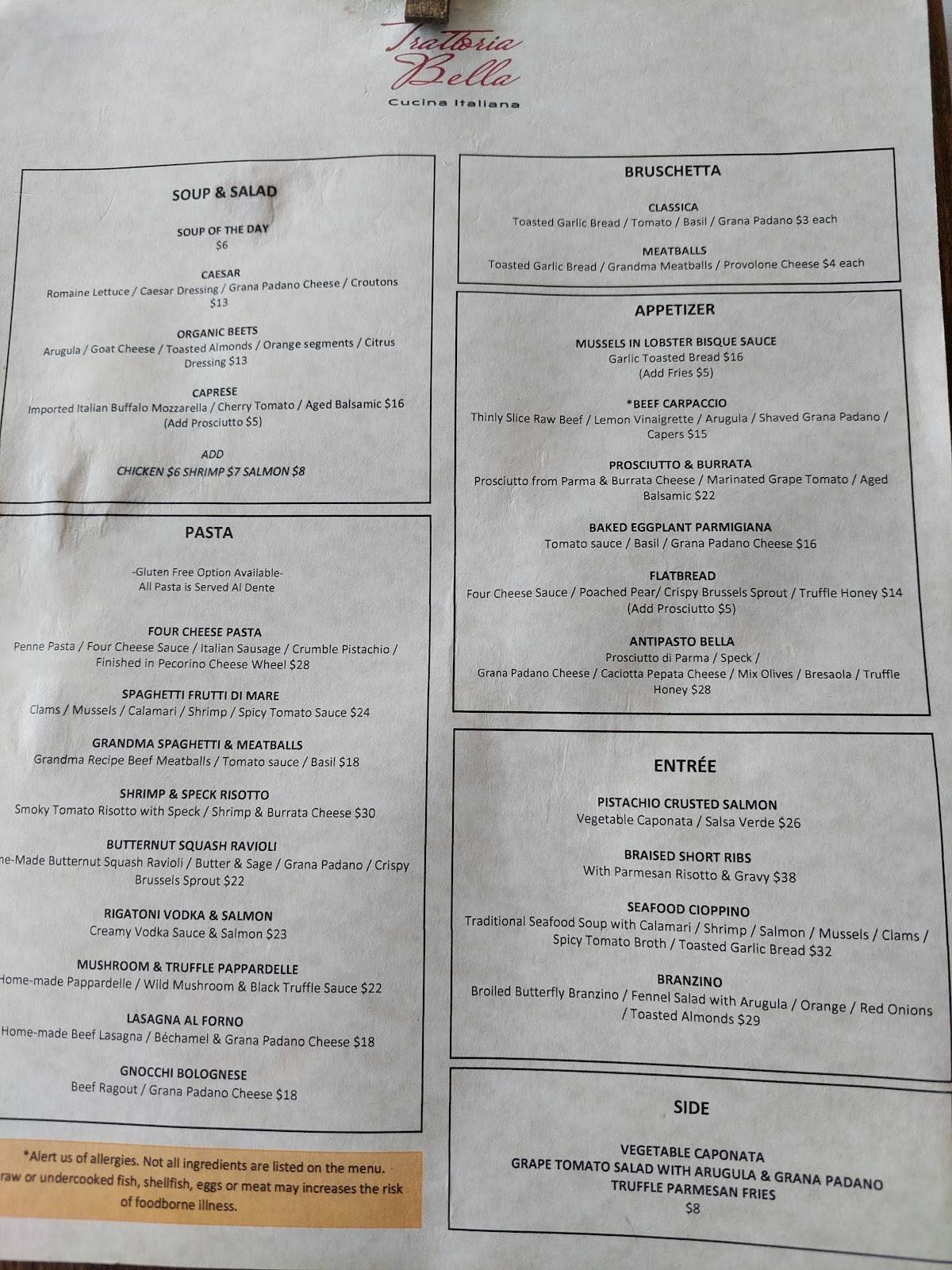Menu at Trattoria Bella pub & bar, Palm Bay