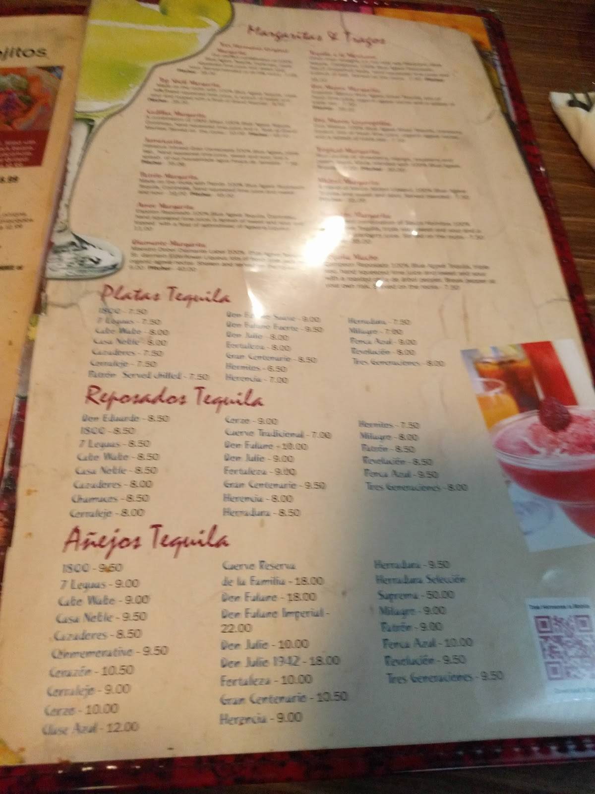 Menu at Tres Hermanas restaurant, Sacramento