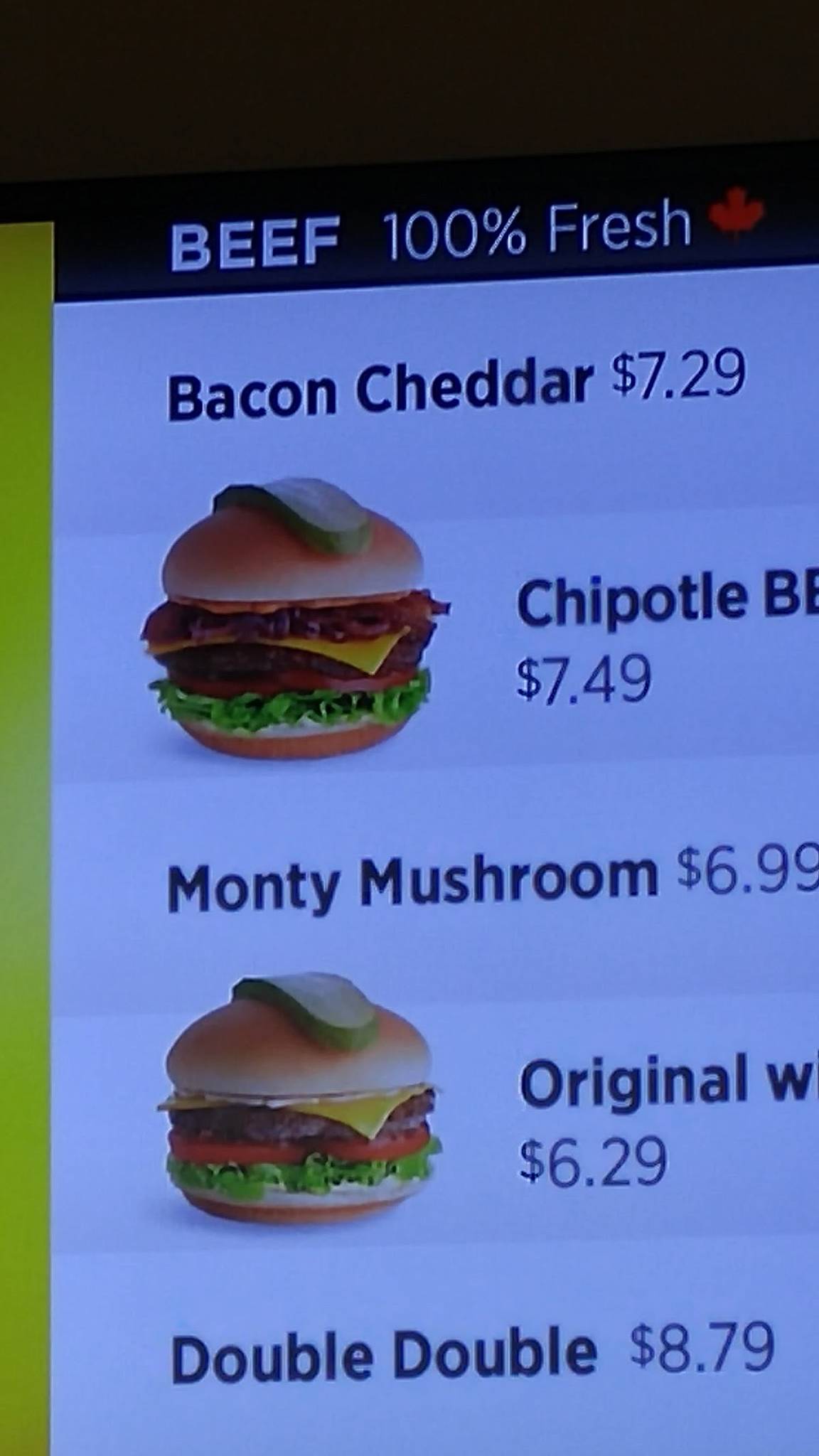 Menu at Triple O's restaurant, Vancouver, Grandview Hwy