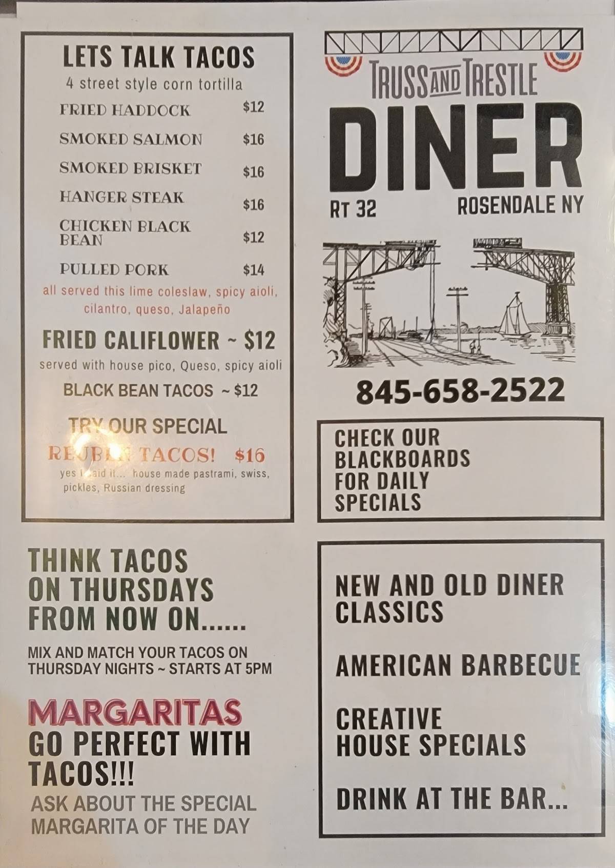 Menu at Truss and Trestle restaurant, Rosendale