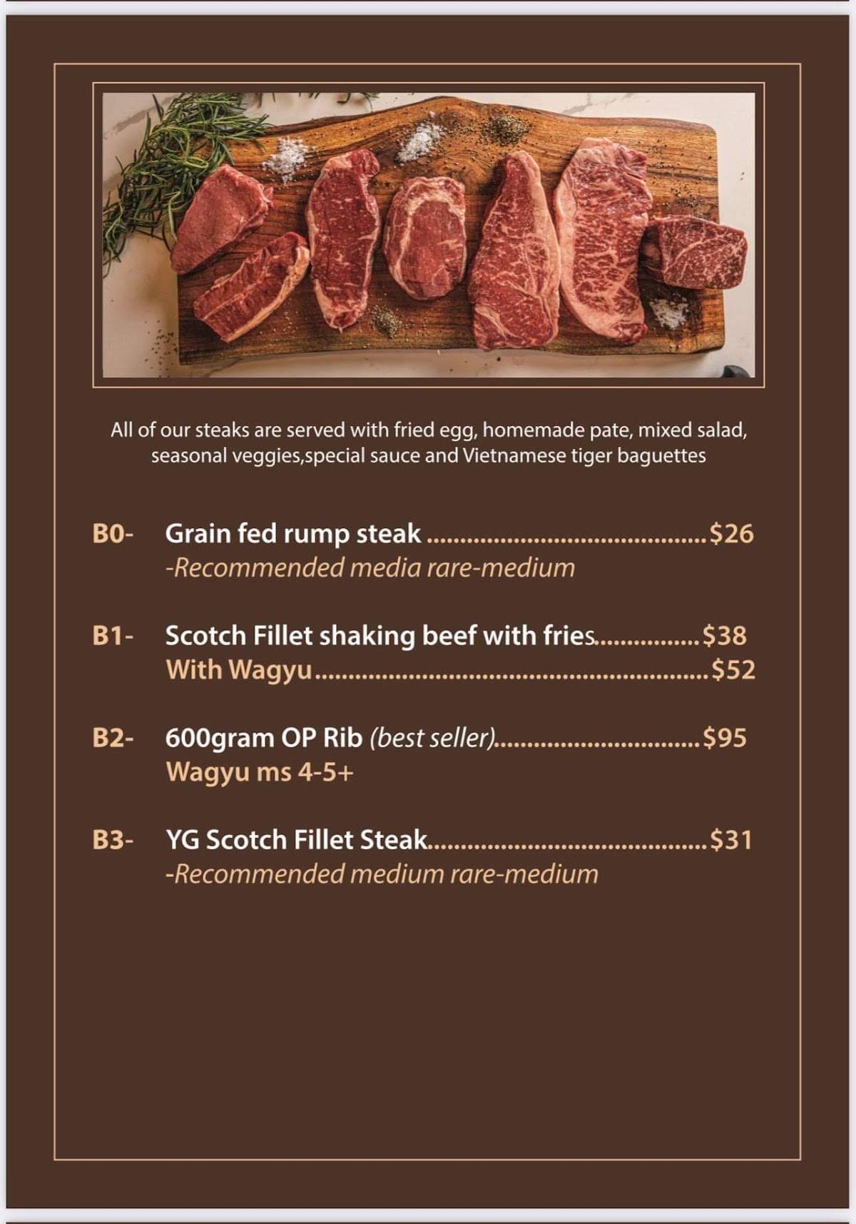 Menu at Tungthit Sizzling Steak steakhouse, Springvale