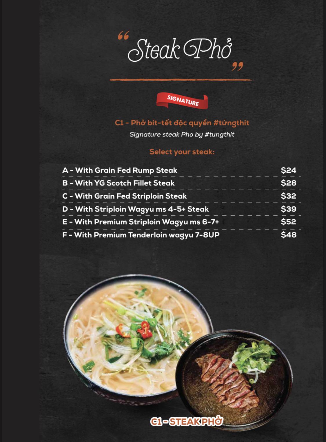 Menu at Tungthit Sizzling Steak steakhouse, Springvale