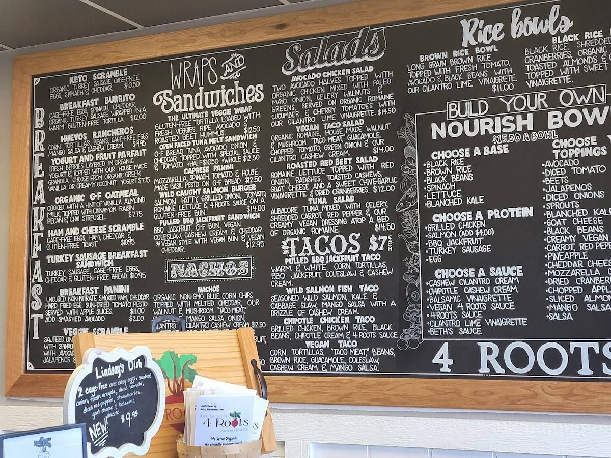 Menu at 4 Roots Juice Bar & Gluten Free Cafe, Twin Falls