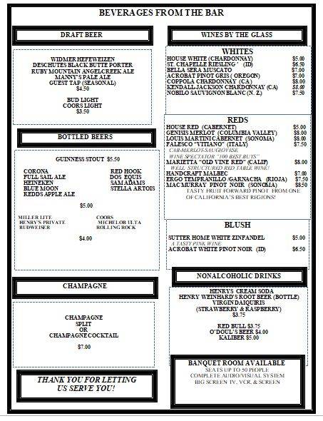 Menu at Rock Creek Restaurant, Twin Falls