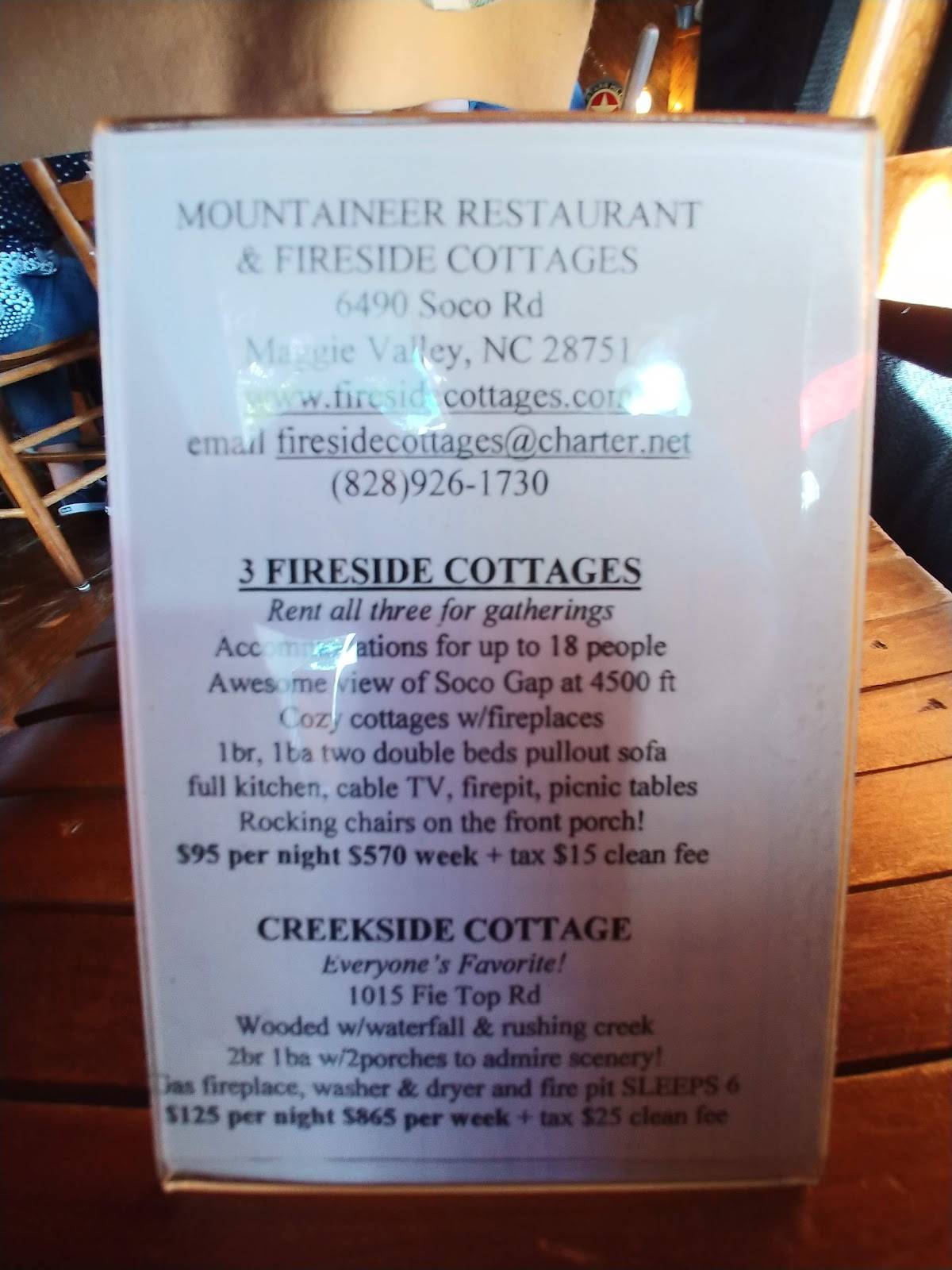 Menu at Twisted Spoke desserts, Maggie Valley