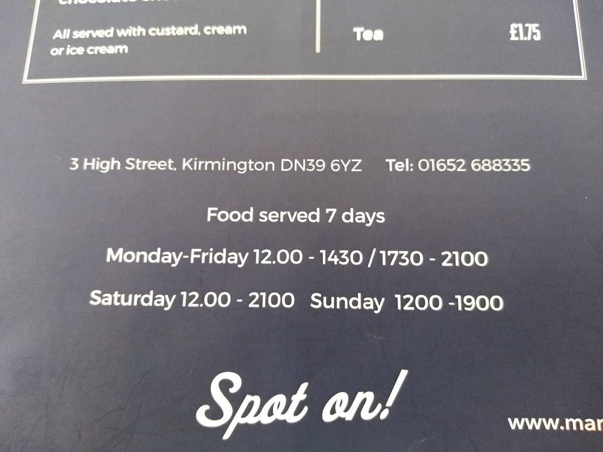 Menu at The Marrowbone & Cleaver pub & bar, Ulceby