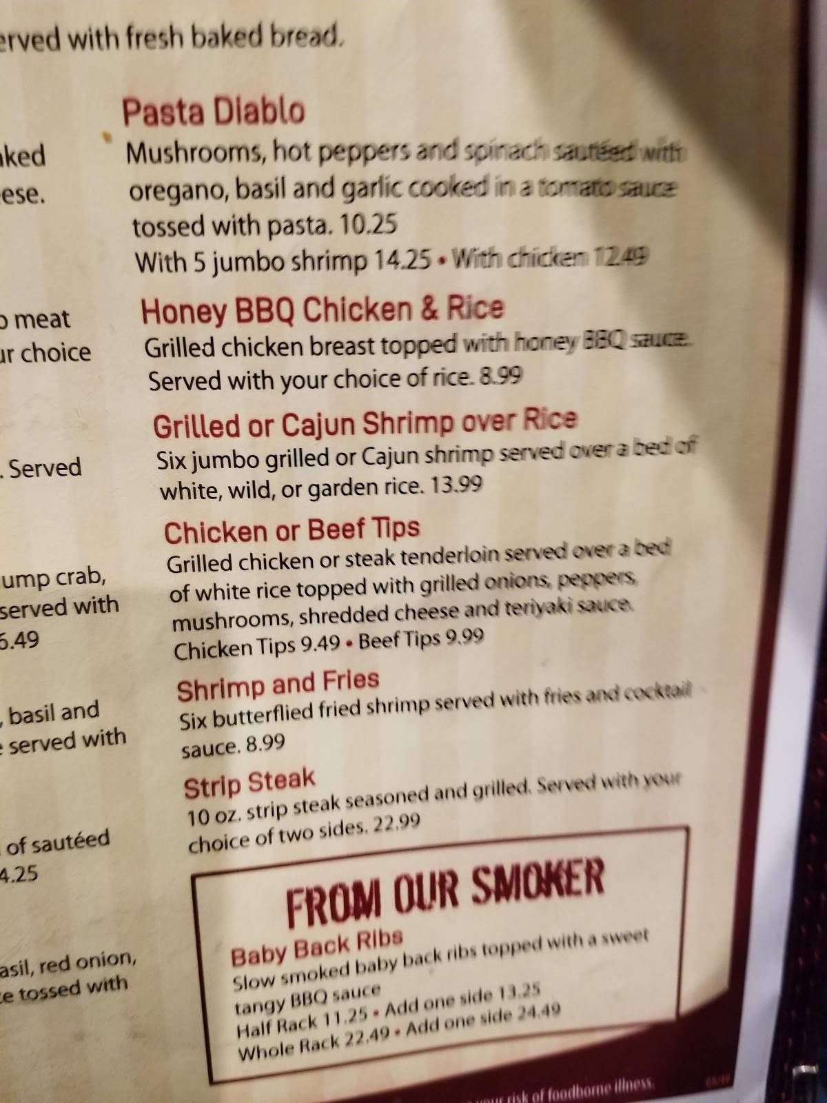 Menu at Uncle Pete's restaurant, Wheeling, 1 Community St
