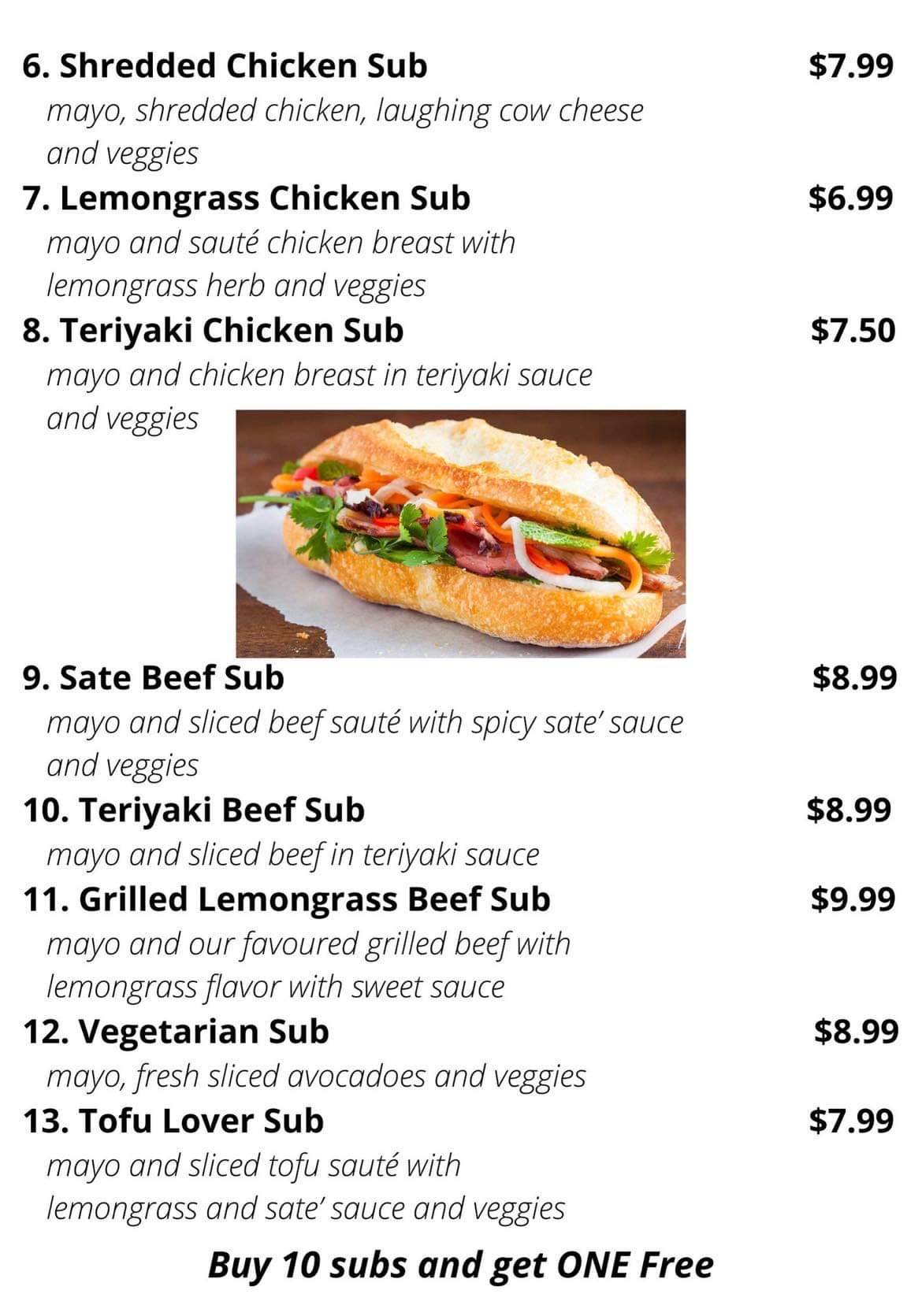 Menu at Uncle Sunny restaurant, Regina
