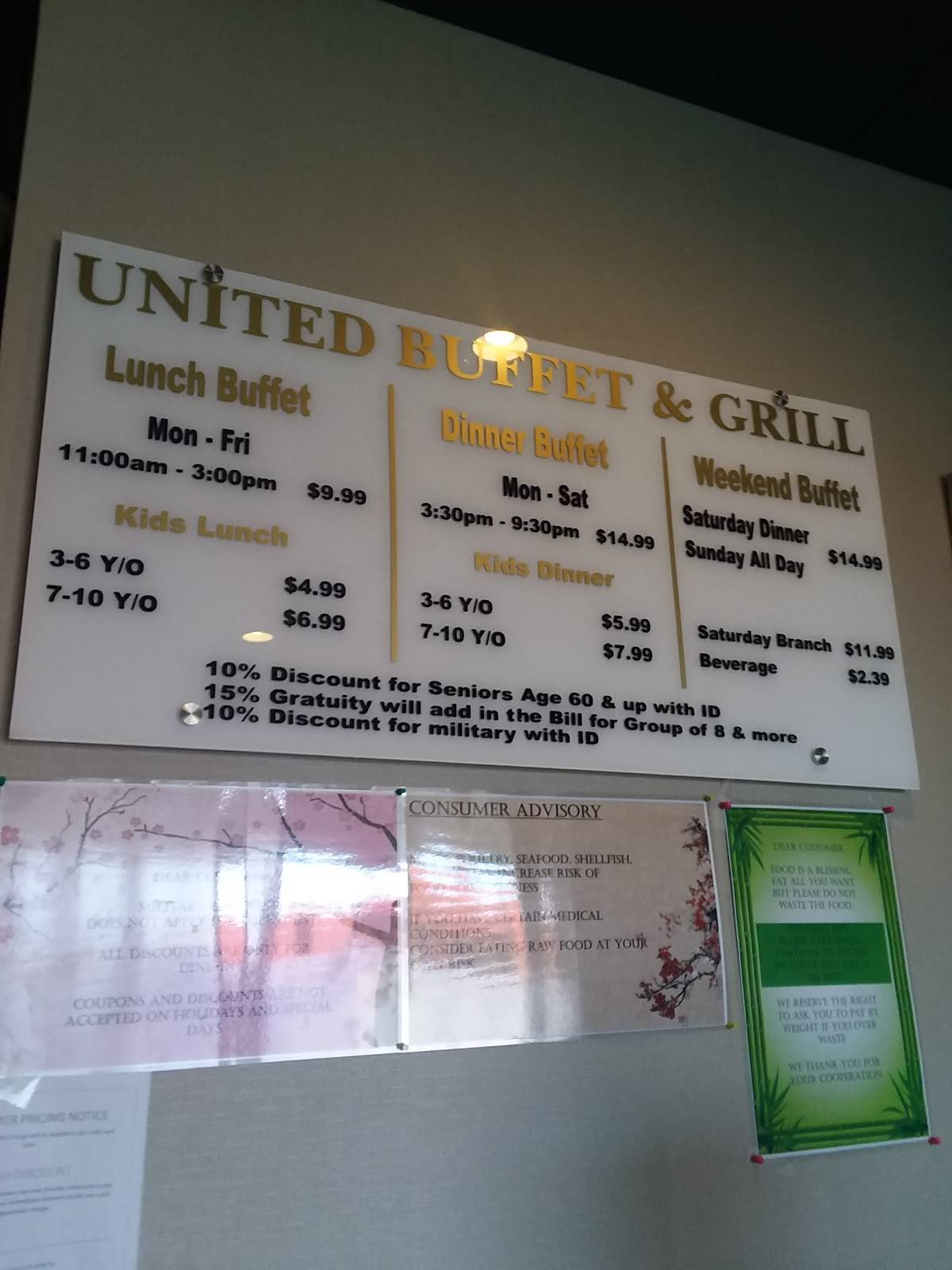 Menu at United Buffet & Grill restaurant, Waldorf