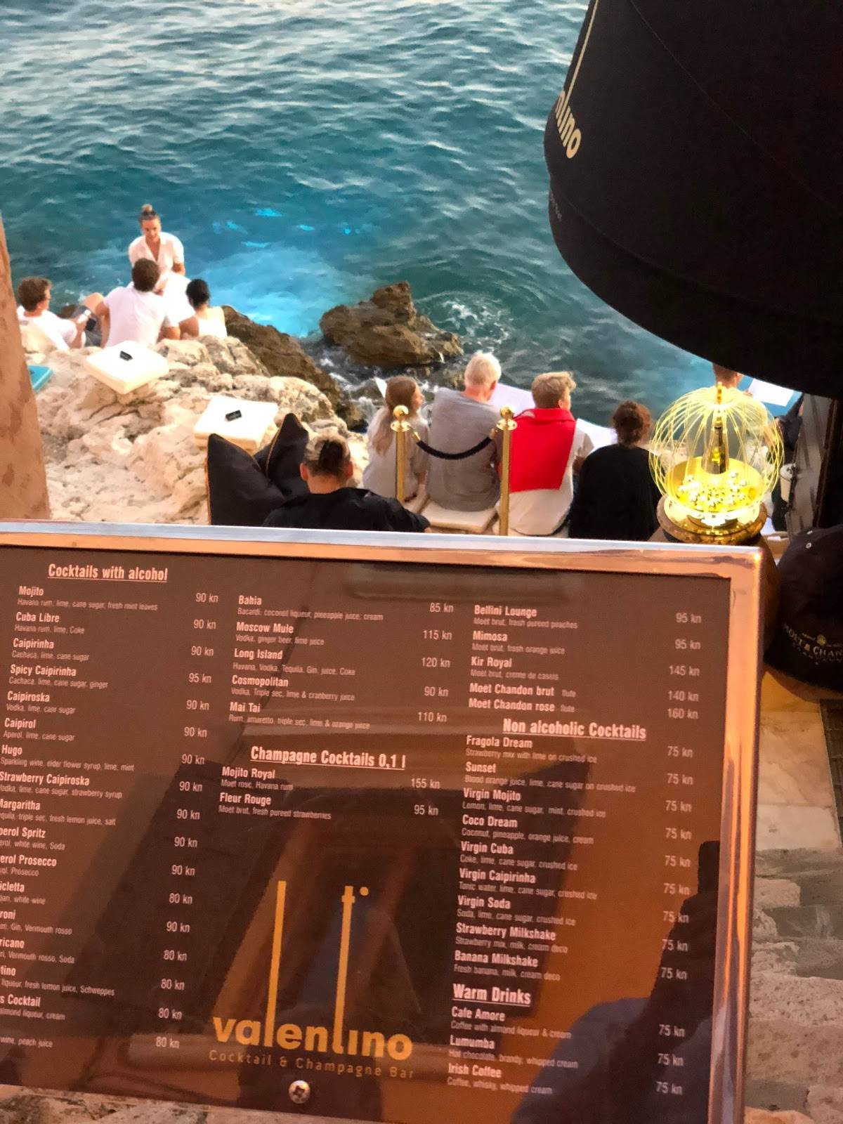 Menu at Valentino Cocktail & Champagne Bar, Rovinj