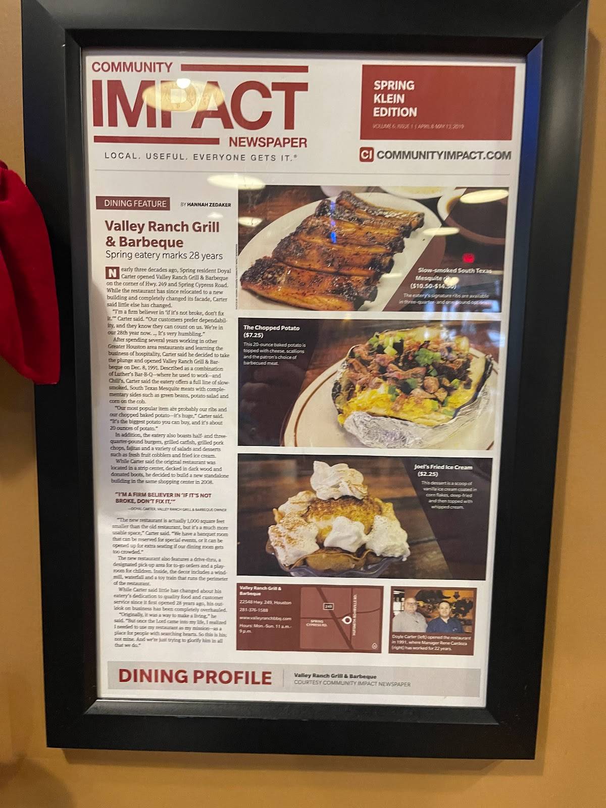 Menu at Valley Ranch Grill & Barbeque, Houston