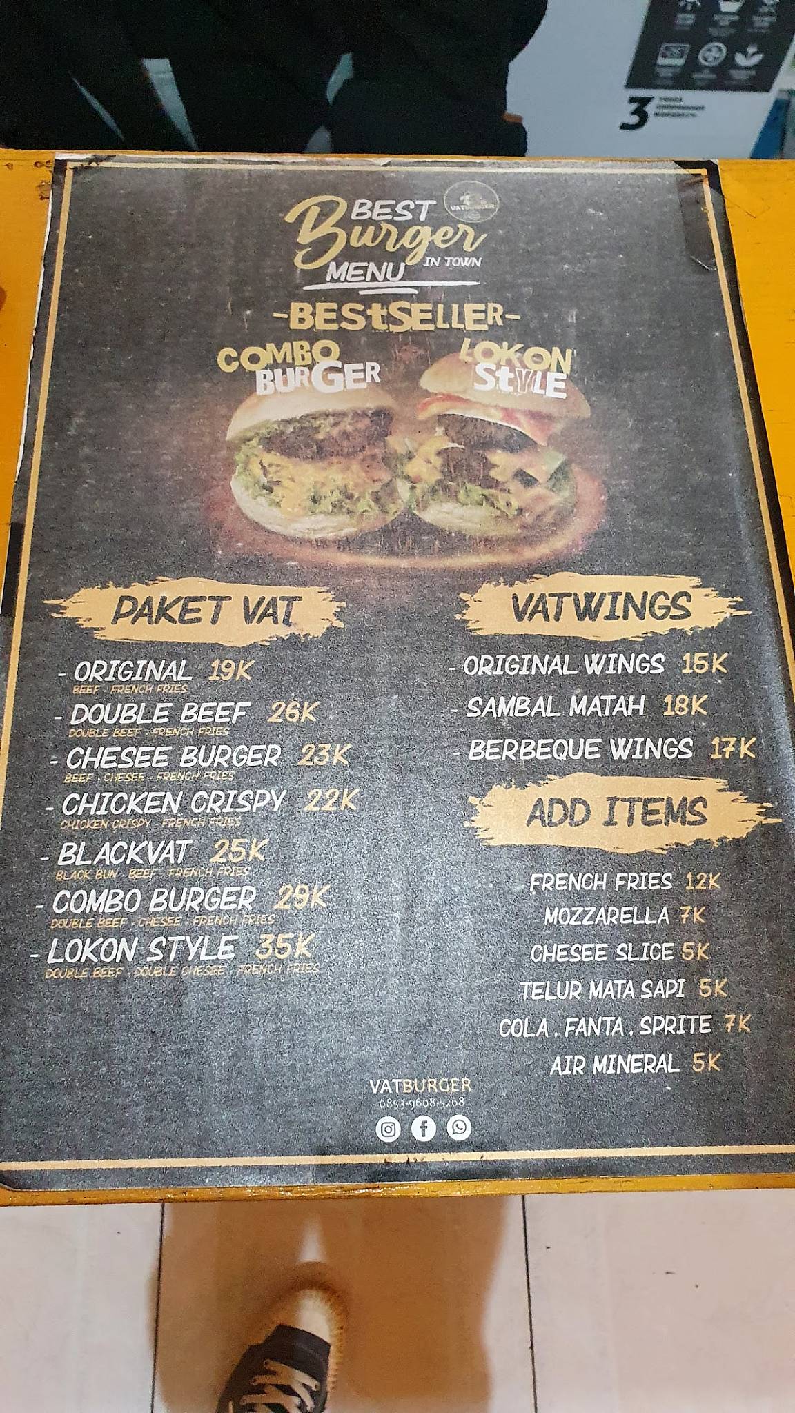 Carta del restaurante Vat Burger, Manado