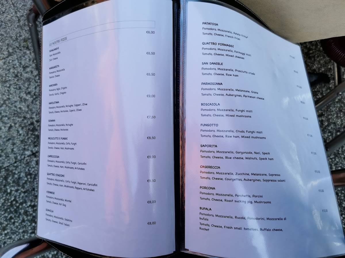 Menu at Vecia Gina cafe, Venice