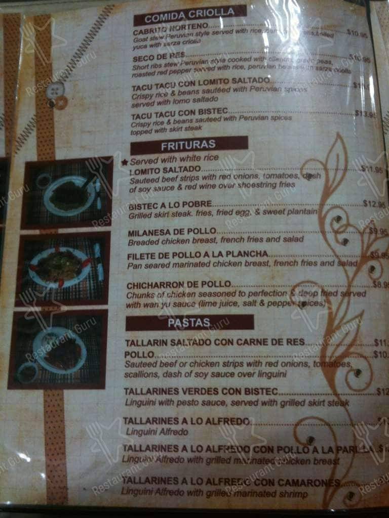 Menu at Victoria's Peruvian Restaurant, Lantana