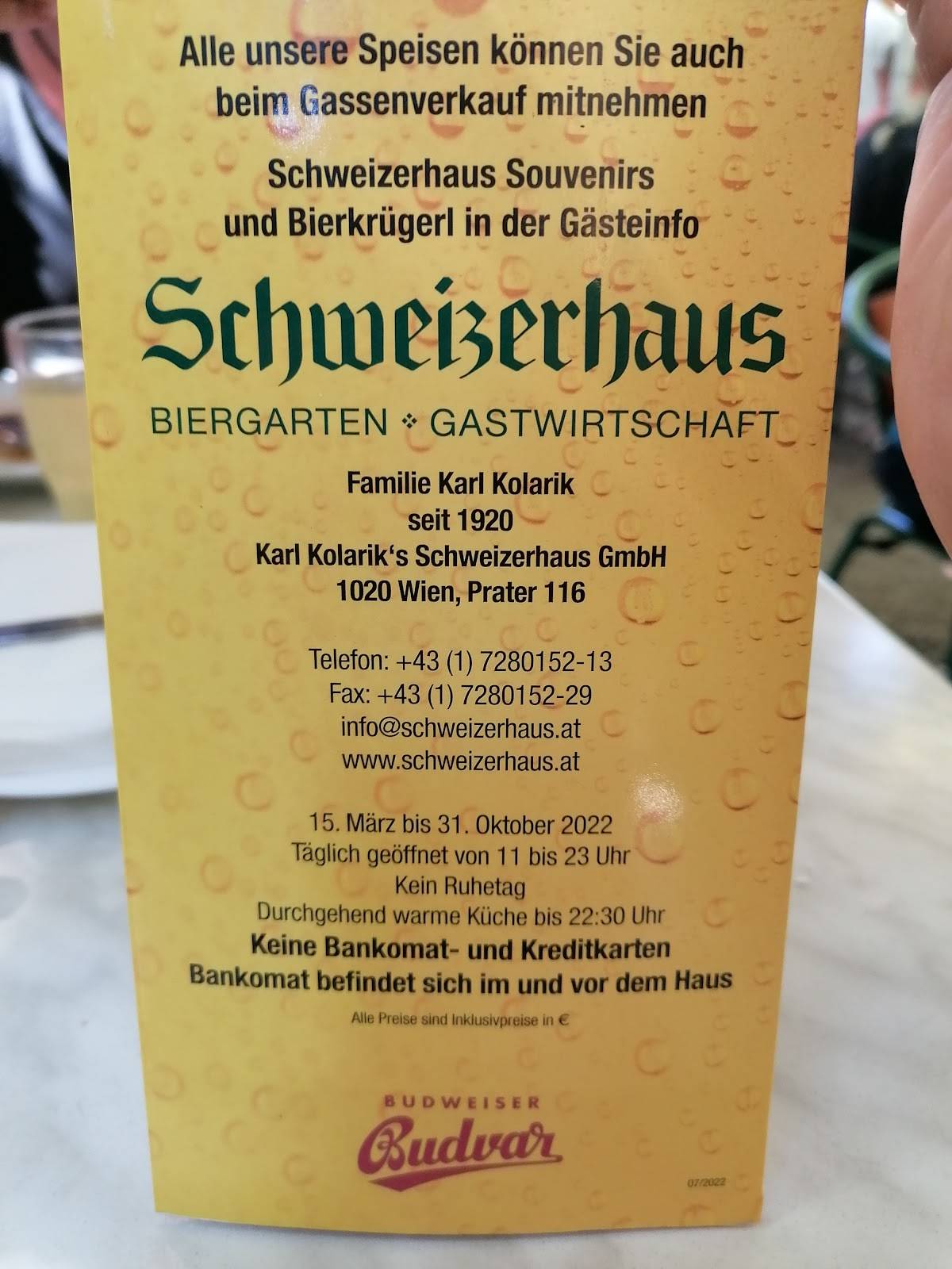 Speisekarte von Schweizerhaus pub & Bar, Wien