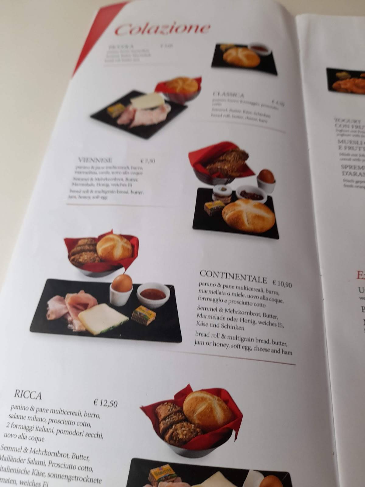 Menu at Segafredo. cafe, Vienna, Graben 29