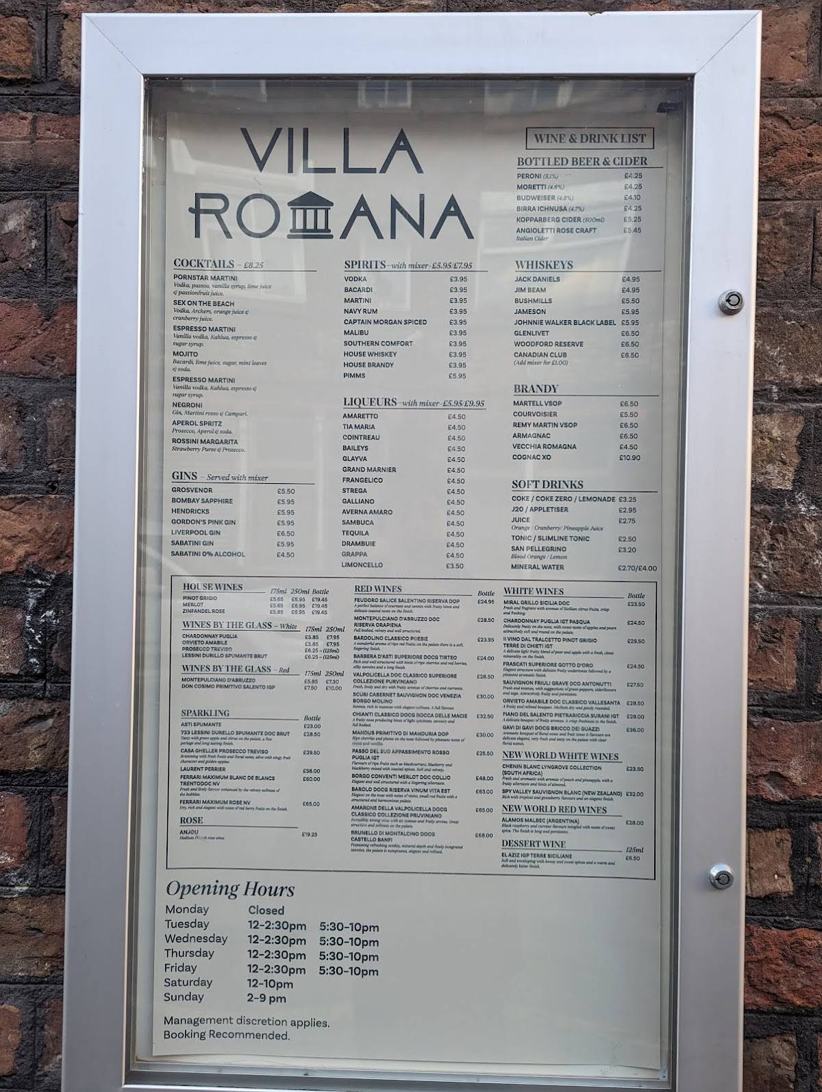 Menu at Villa Romana - Italian Restaurant Liverpool, Liverpool