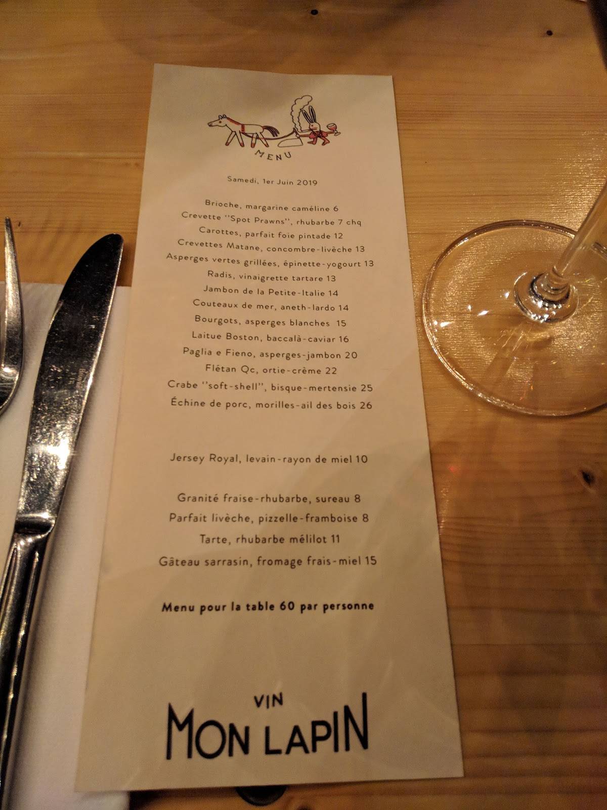 Menu at Vin Mon Lapin pub & bar, Montréal