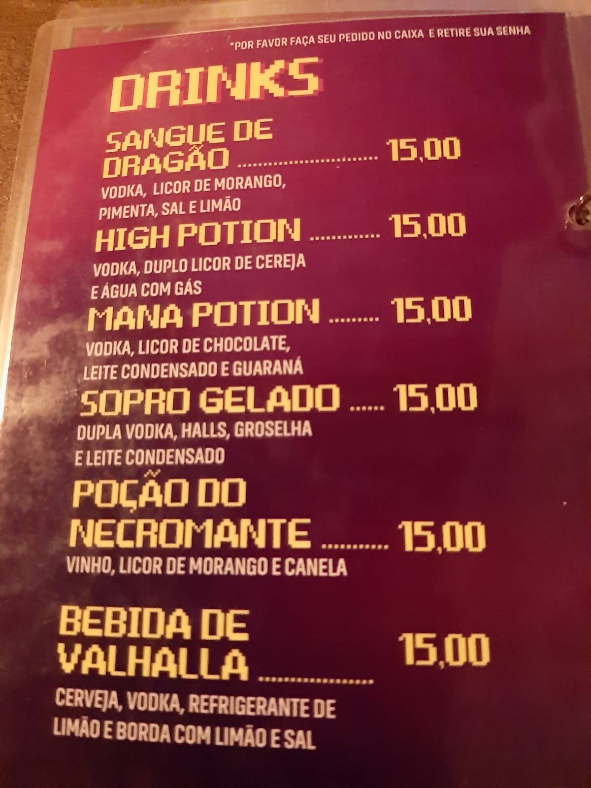 Carta del restaurante Vintage Arcade, Bebedouro