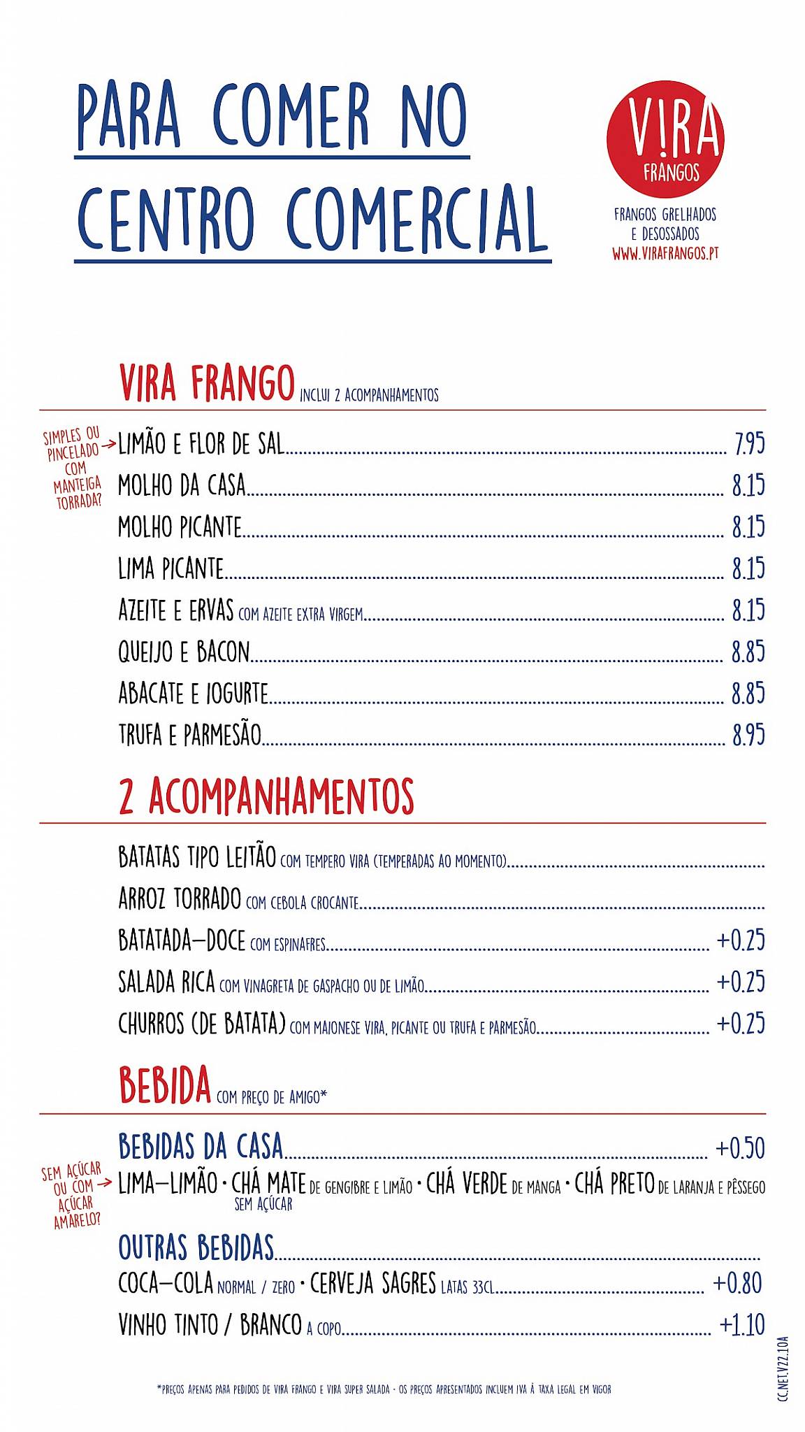 Menu at VIRA Frangos Atrium Saldanha restaurant, Lisbon