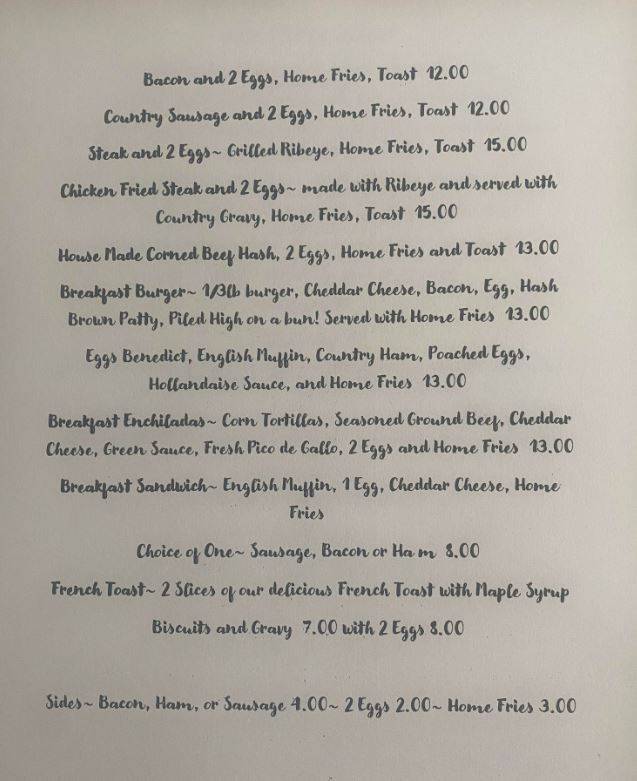 Menu at The Cider House at Canvas Cafe, Virginia City