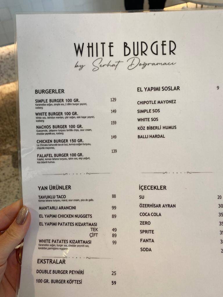 Menu at WHITE BURGER by Serhat Doğramacı YENİKÖY, Istanbul